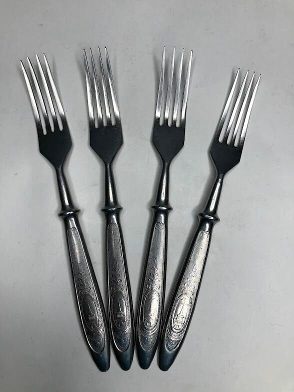 Набор столовых приборов, артель им. Кирова "вилки адмиралтейские С-Пб 1961г", 4шт, нержавейка. Редкость!
