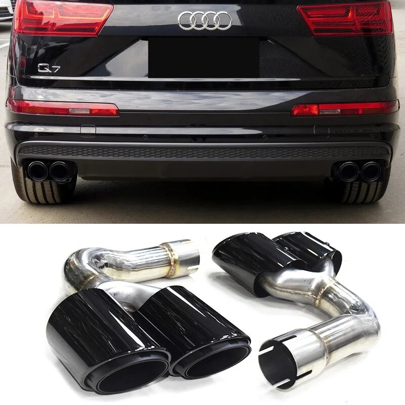 1 комплект четырехвыходных хвостовых труб для моделей Audi Q7 2016-2023, обновленный внешний вид в стиле SQ7, черная насадка, глушитель, выхлопная система Diesel 3.0t