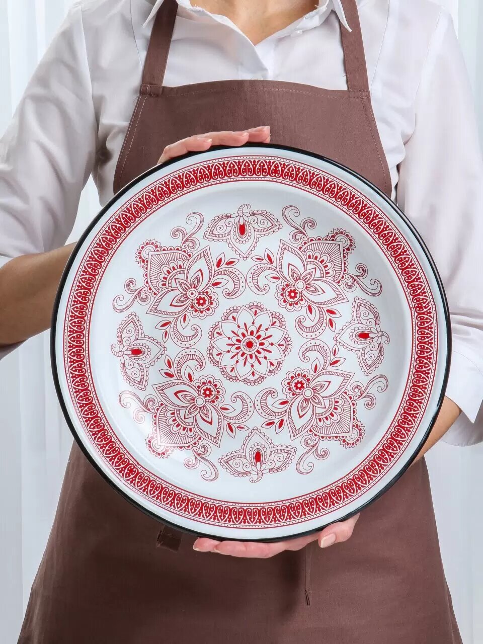 Блюдо эмалированная сталь, 3.5х35.5 см, красное, Индийский-2, Сибирские товары, С0808.0*66