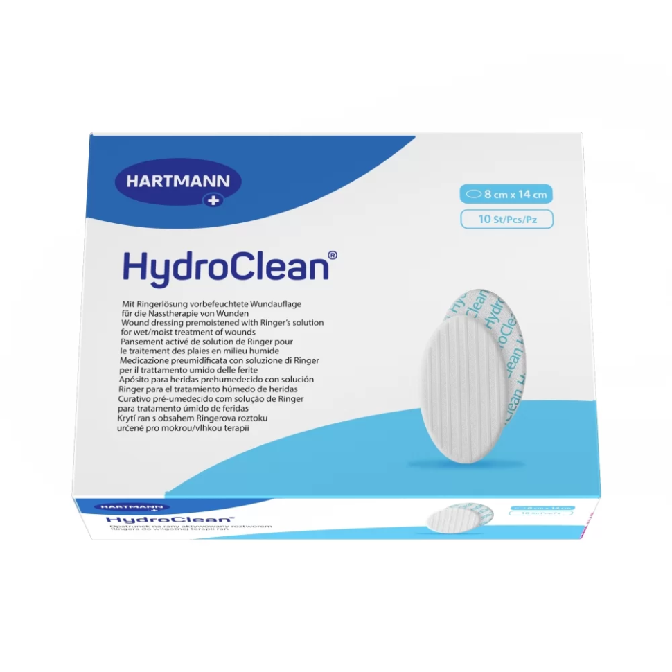 Повязка гидроактивная HydroClean (Гидроклин) 8х14см, с раствором Рингера и антисептиком, 609230 (10 штук)