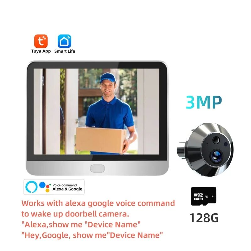 Умный видеоглазок Tuya 3MP 3MP Alexa 128G