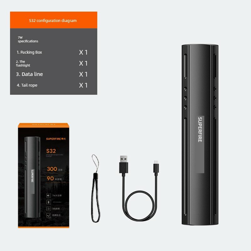 S32 7 Вт USB-C перезаряжаемый фонарик компактный дизайн для активного отдыха