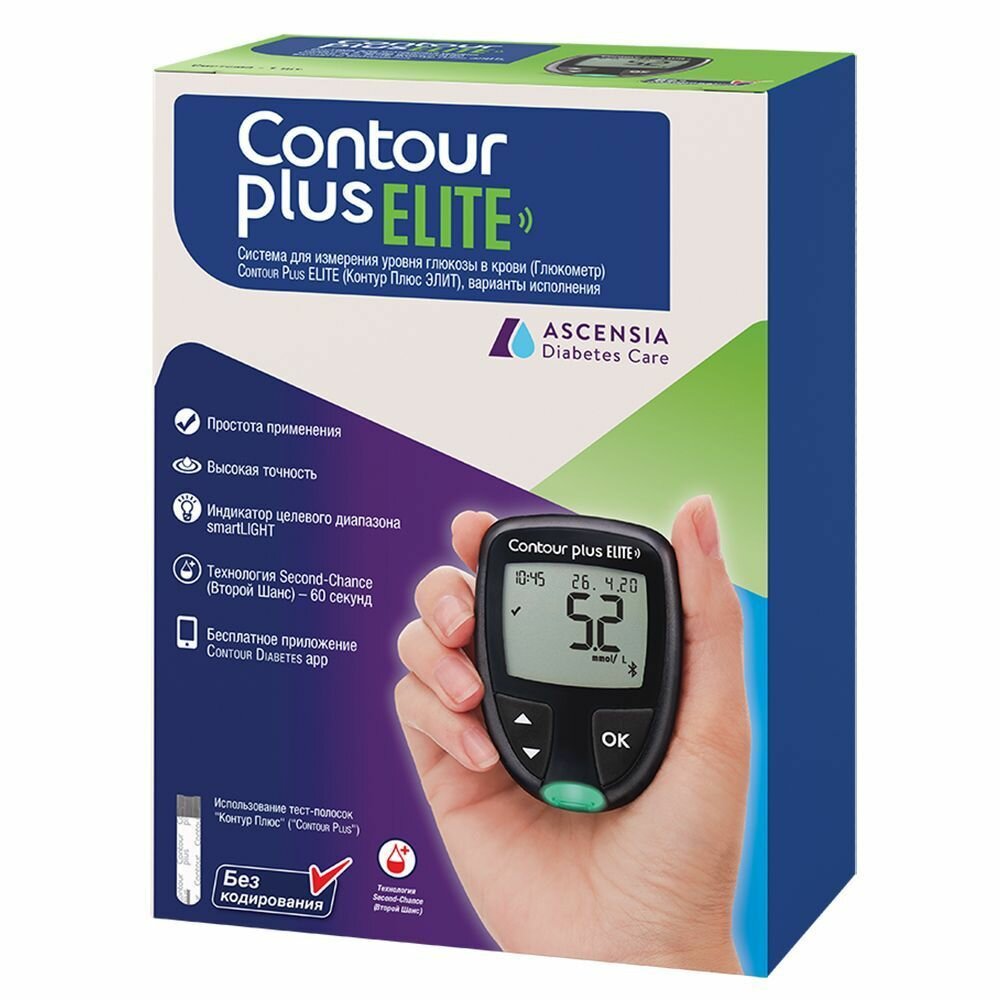 Глюкометр "Contour plus ELITE" (Контур Плюс элит) с прокалывателем и ланцетами, без тест-полосок