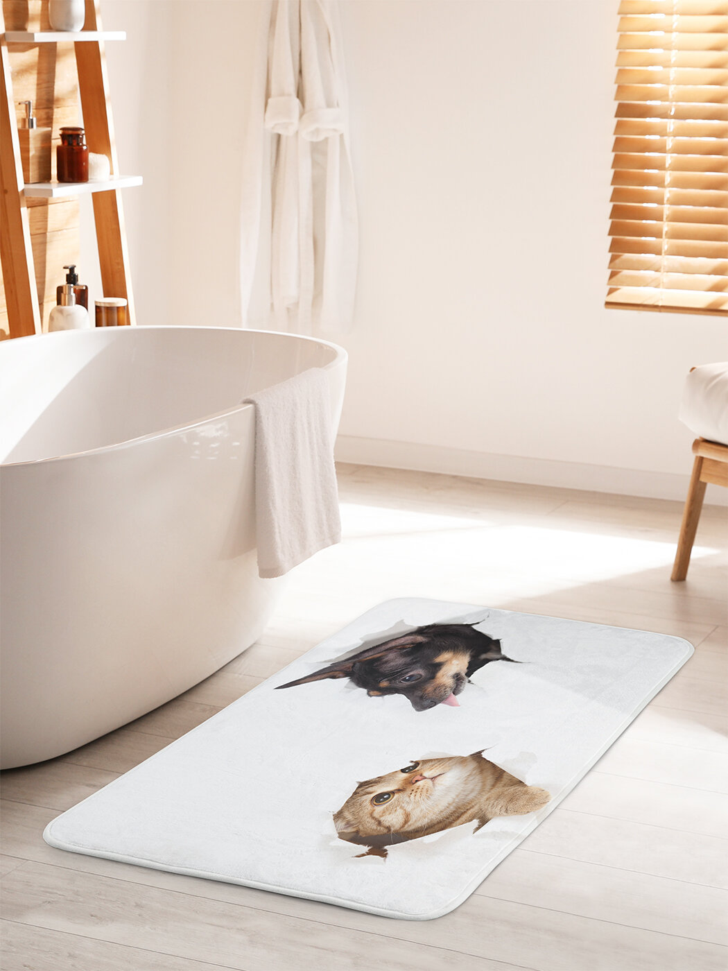 Коврик для ванной комнаты и туалета противоскользящий "Кот спрятался" 60х100 см, JoyArty
