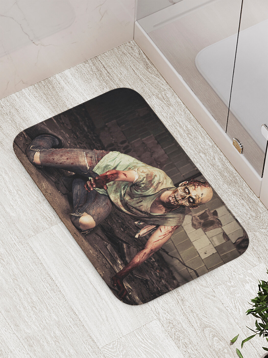Коврик для ванной комнаты и туалета противоскользящий "Зомби на полу" 52х77 см, JoyArty
