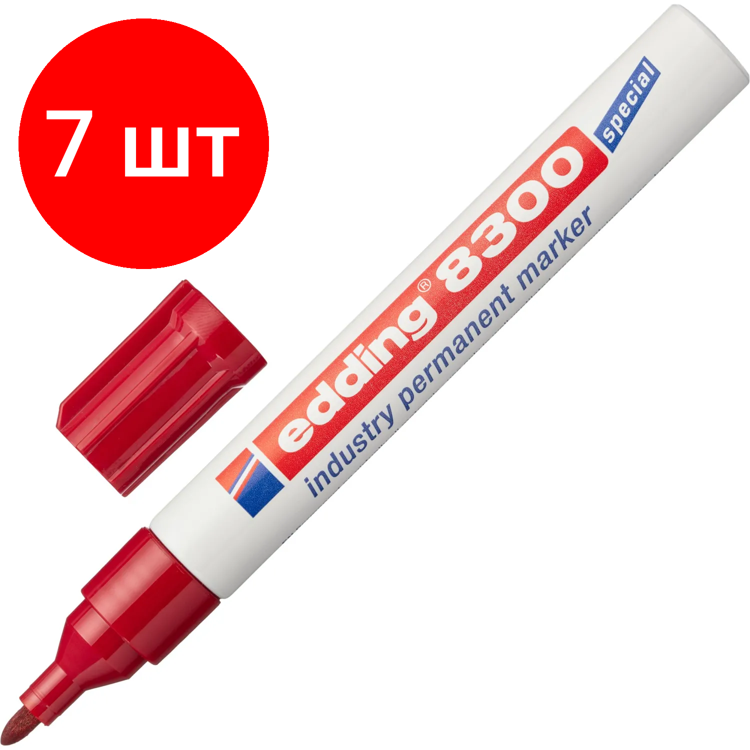 Комплект 7 штук, Маркер для агрессивной среды EDDING E-8300/2 красный 1.5-3мм