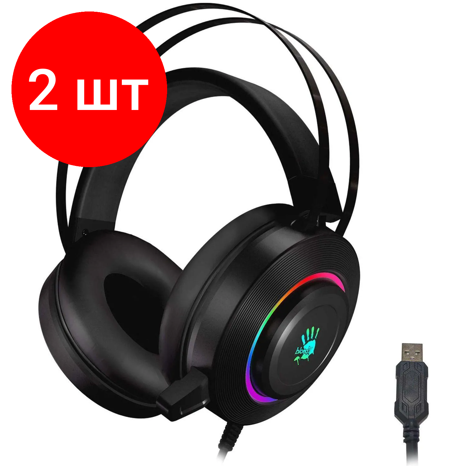Комплект 2 штук, Гарнитура A4Tech Bloody G521 черный 2.3м/USB (G521 (BLACK))