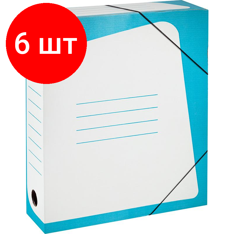 Комплект 6 штук, Короб архивный Комус гофрокартон,75 мм бирюзовый корешок
