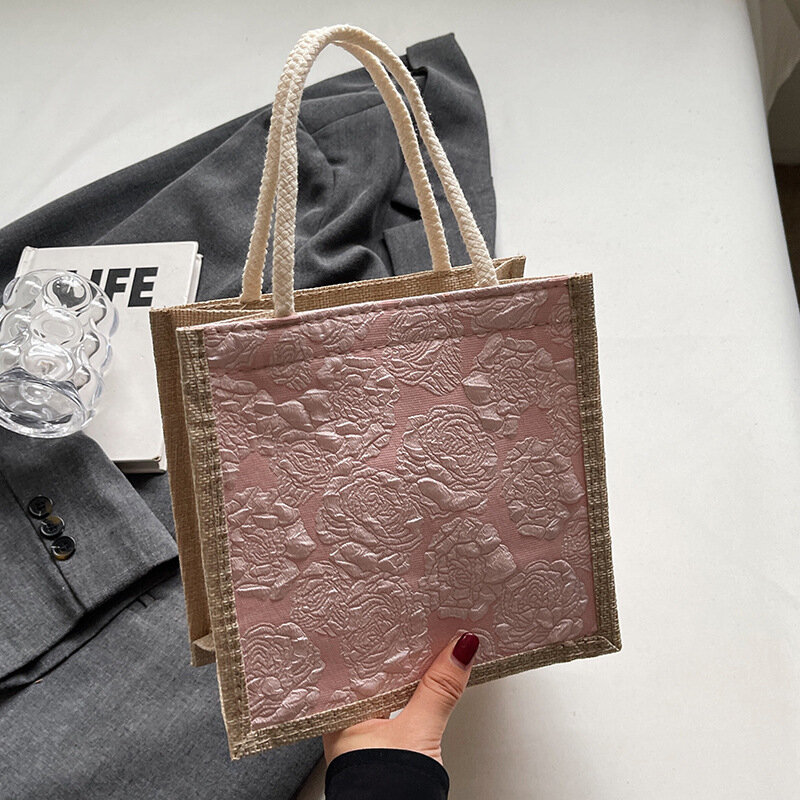 Сумка из льна для женщин, сумка-тоут для выхода, сумка для ланча, бенто-сумка для женщин, маленькая сумка-тоут для офиса 2024 года