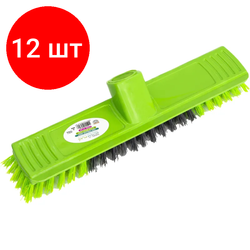 Комплект 12 штук, Щетка для пола A-VM жесткая 25см резьбовое крепление зеленая YF341-G