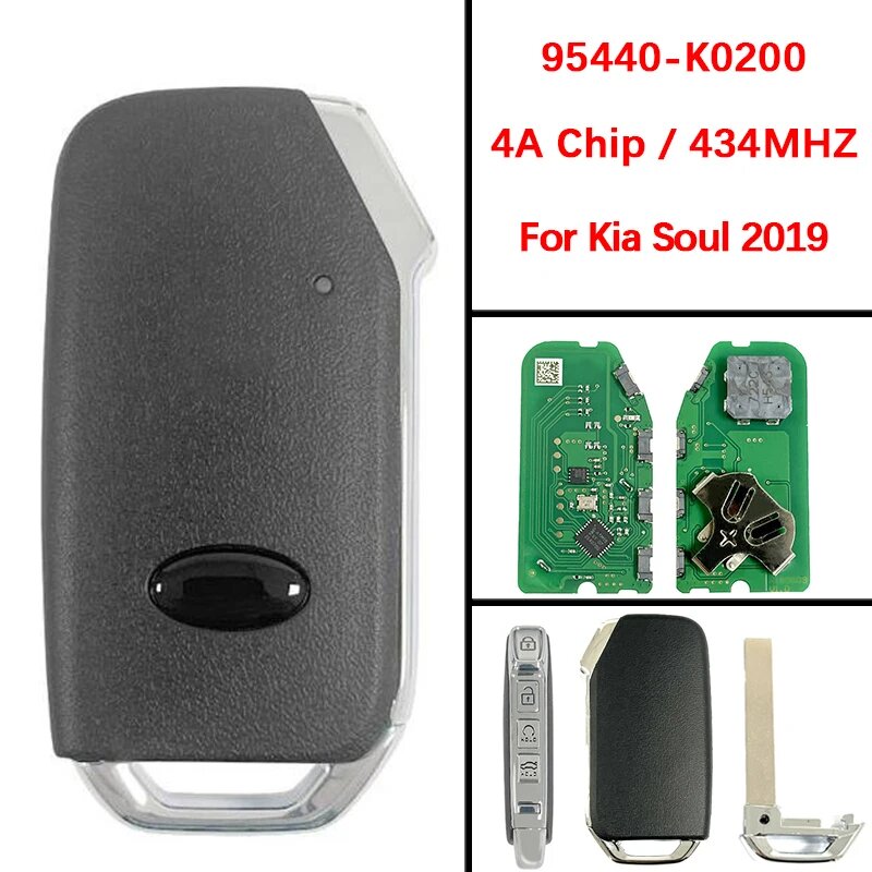CN051198 Послепродажный 4-кнопочный смарт-брелок 4A чип 433 МГц FCC 95440-K0200 пульт дистанционного управления без ключа 433 МГц для KIA Soul 2019
