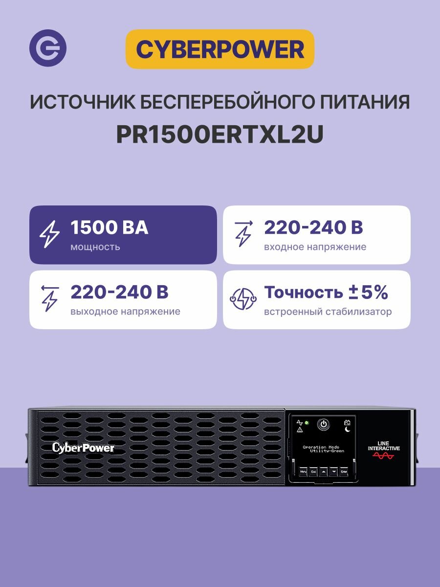 ИБП CYBERPOWER 1500VA/1500W (PR1500ERTXL2U), официальная гарантия