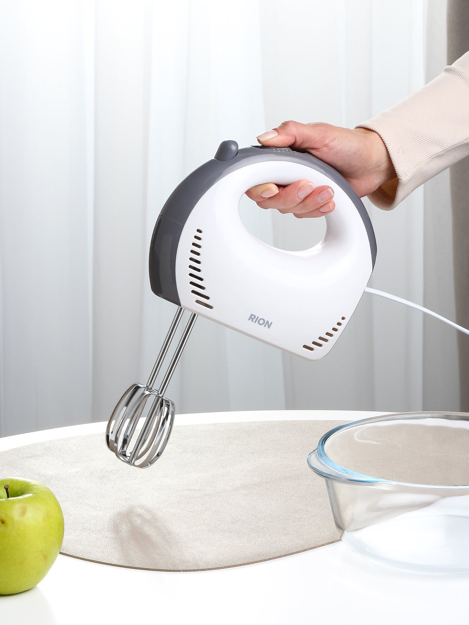 Миксер ручной Rion CX-6639, 400 Вт, 5 скоростей, белый, кухонный электроприбор для взбивания крема, теста