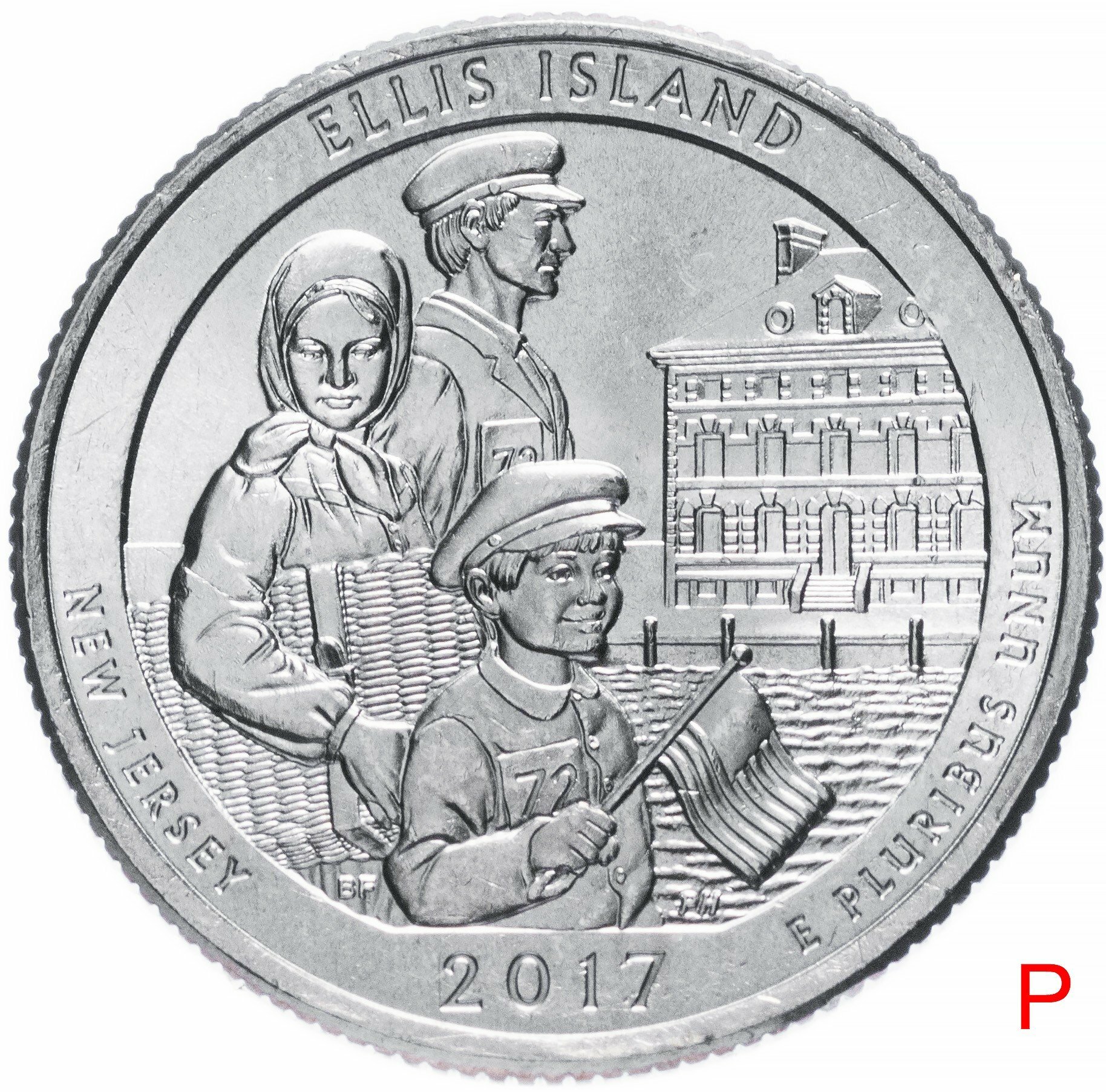 США 1/4 доллара 25 центов, квотер 2017 P — "Национальный монументостров Эллис" 39-й парк, Мельхиор медь-никель, в сохранности UNC