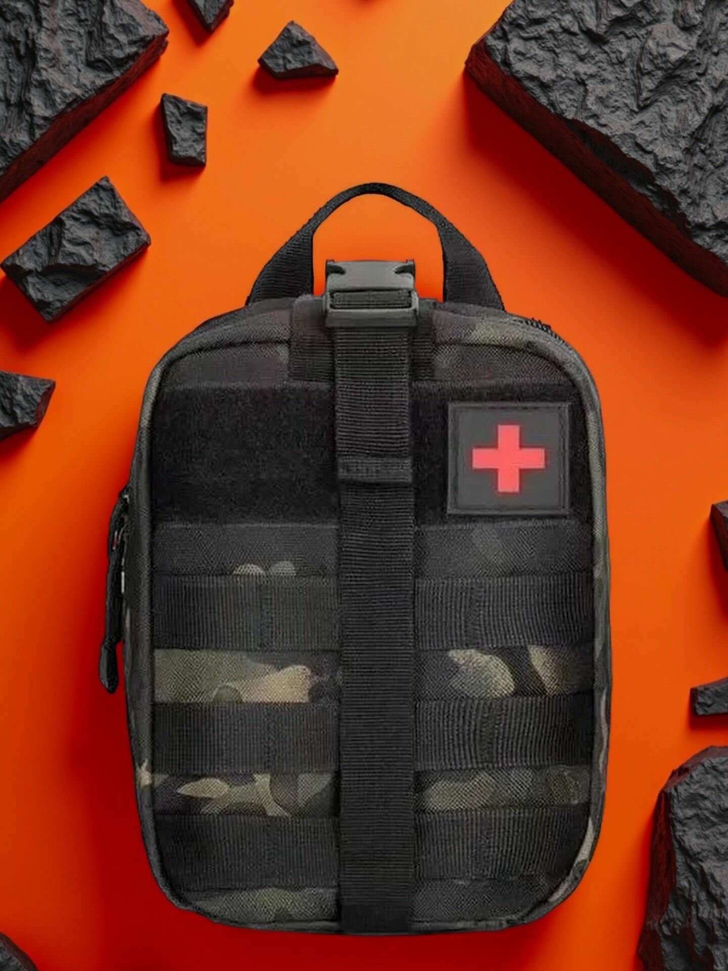 Подсумок аптечка тактическая для лекарств отрывная, армейская с креплением Molle, ночной камуфляж