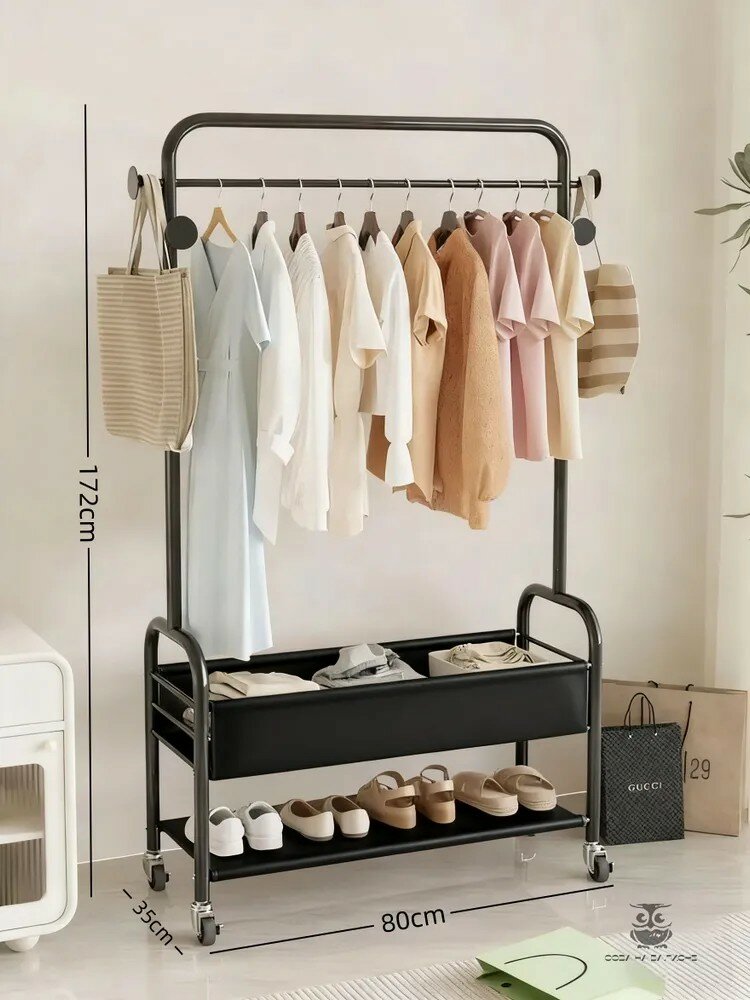 Вешалка напольная для одежды, металлическая, перемещаемый, с ячейками для хранения