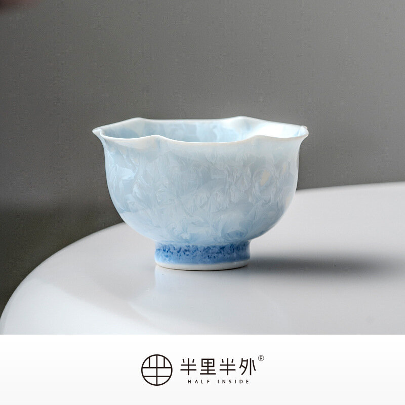 Кристальная глазурь, чашка мастера с цветочным рисунком, одиночная чашка, синяя, личная чайная чашка, керамическая чашка для дегустации, чашка для кунг-фу чая