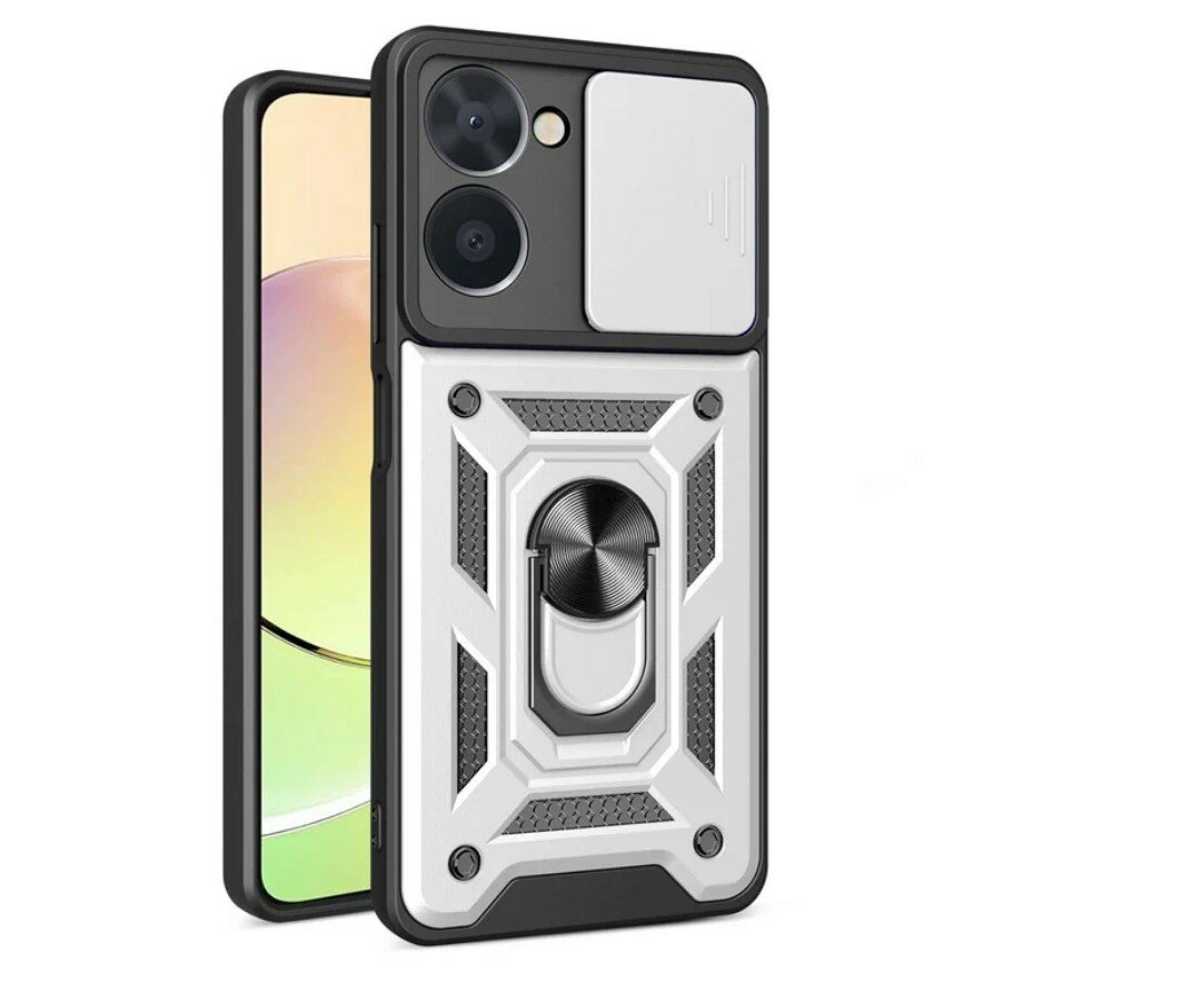 Чехол MyPads "Tenda antiurto", для Realme 10, серебристый, противоударный