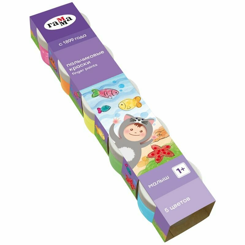 3 шт. Краски пальчиковые Гамма "Малыш", 1+, 05 цветов, 50мл, картон. упаковка
