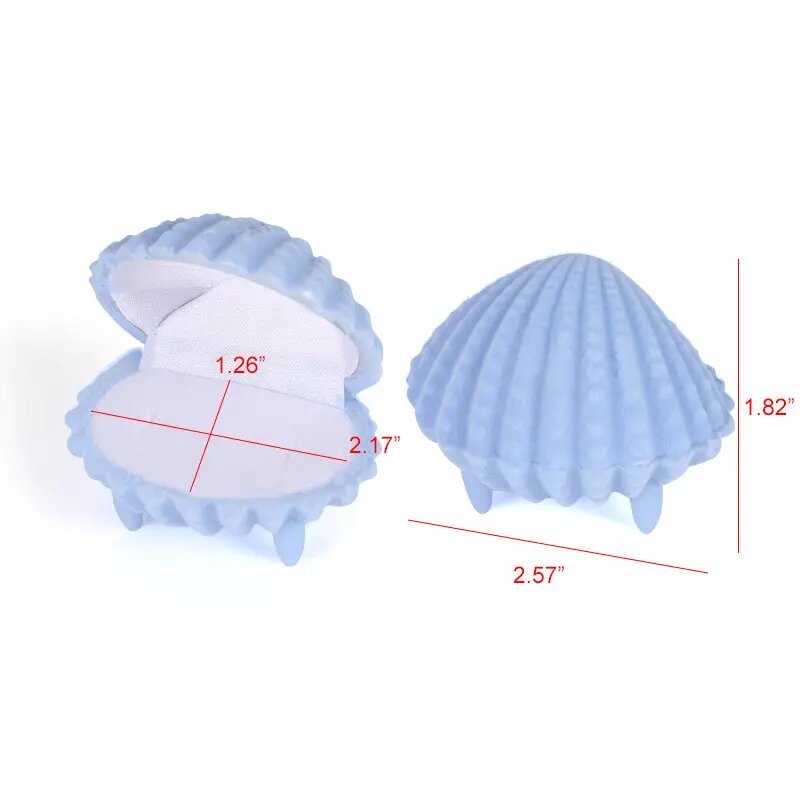 Бархатная шкатулка для колец QIAO в форме ракушки Голубой, shell B blue