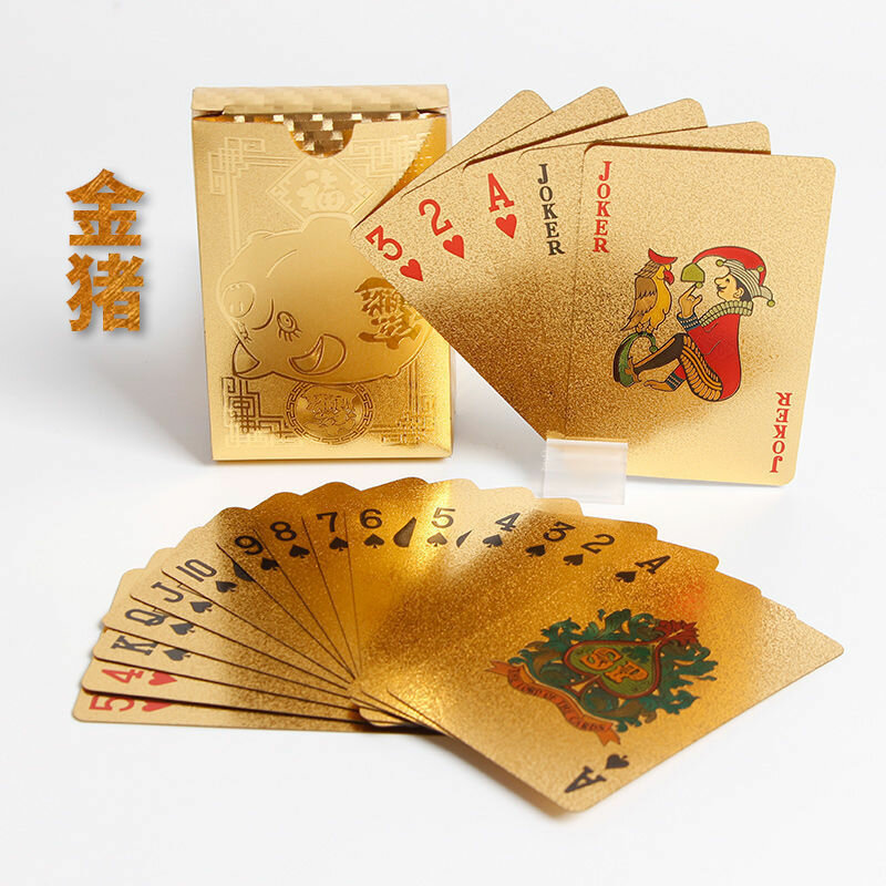 Золотые покерные карты, моющиеся, долговечные, золотая фольга, подарок для покера, пластиковые PVC, бридж, маджонг, внешняя торговля