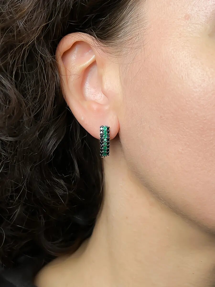 Серьги, серебро, 925 проба, чернение, изумруд, шпинель