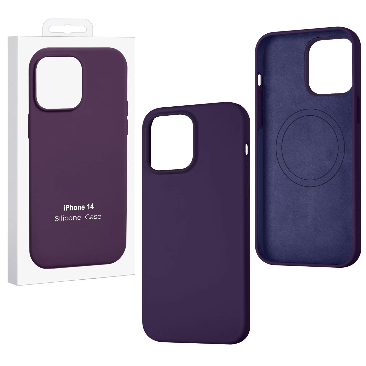 Чехол для iPhone 14 Silicon Case Elderberry, анимация NFC, поддержка беспроводной зарядки, фиолетовый