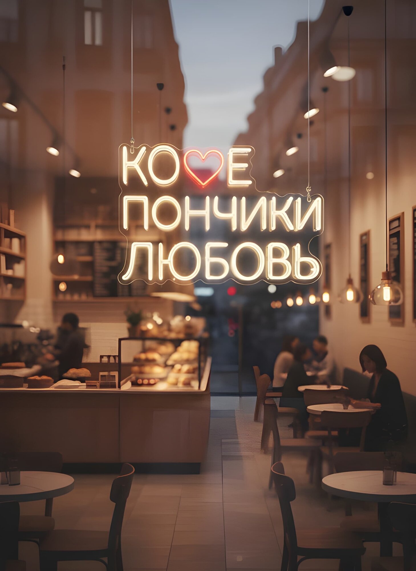 Неоновая вывеска "кофе пончики любовь v.2" 70 х 50 см, неоновая надпись, LED светильник для кофейни и кафе