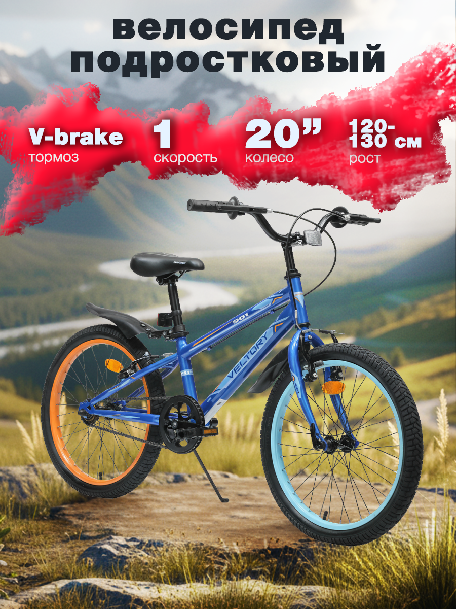 Велосипед детский VELTORY 20V-901, синий, колесо 20D, на рост 120-140 см (7-10 лет)