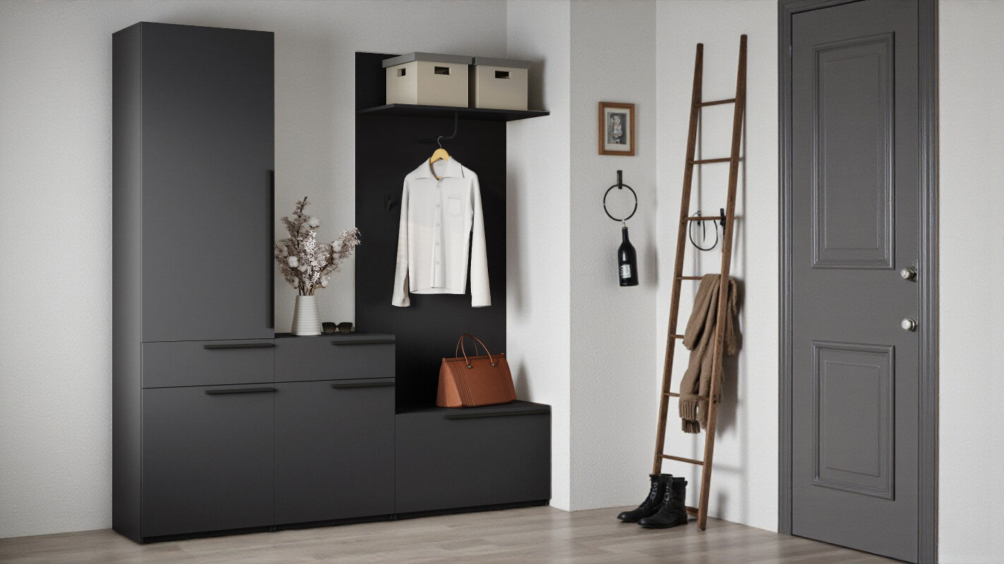 Прихожая Лорена Пакс-2 Черныи 0190 PE NOW 200x40x200 см, черный Фиеста