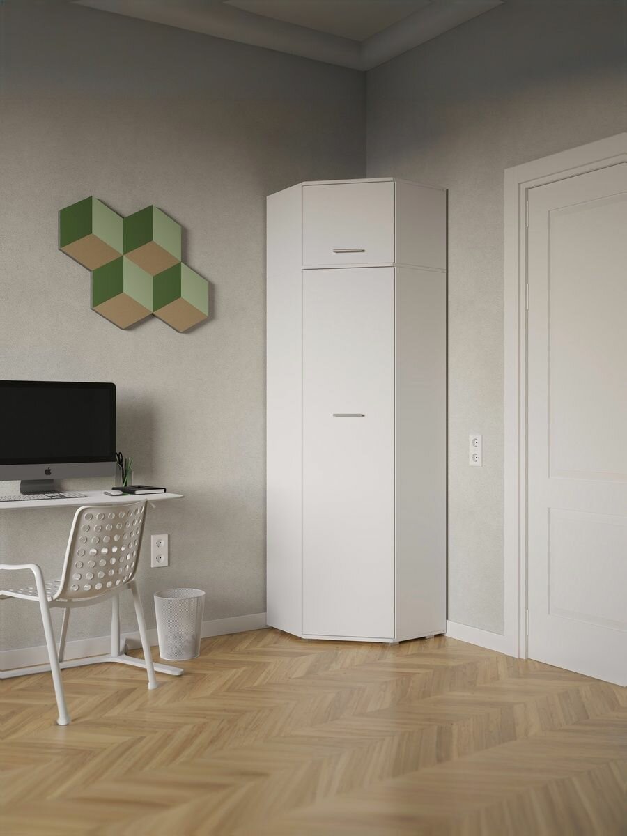 Шкаф угловой для одежды распашной Like Белый с антресолью