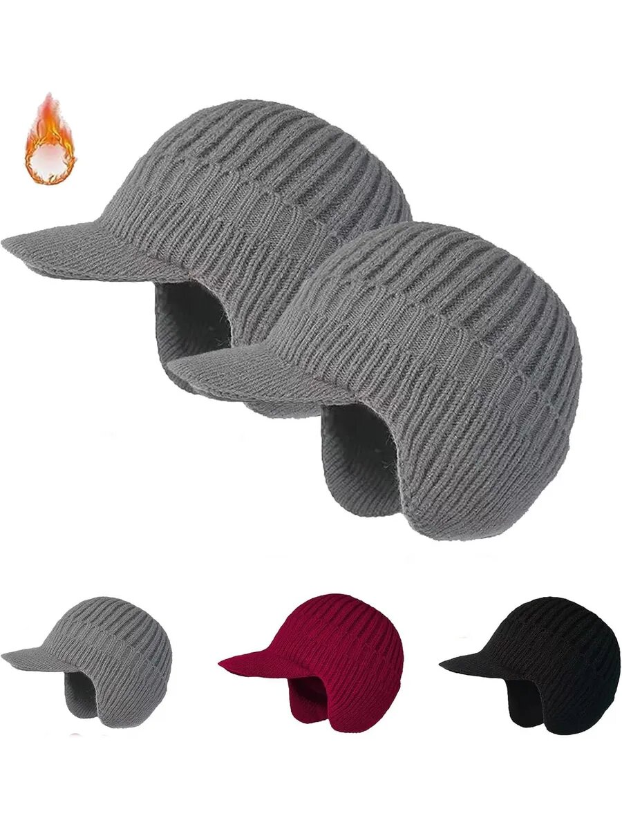 Зимний берет с козырьком и ушанками, ветрозащитный и теплый