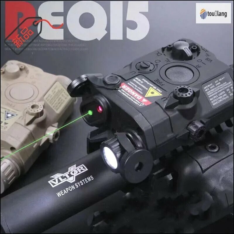 Тактический модуль PEQ-15 3 в 1 фонарик лазер зеленый красный для автомата черный ABS пластик