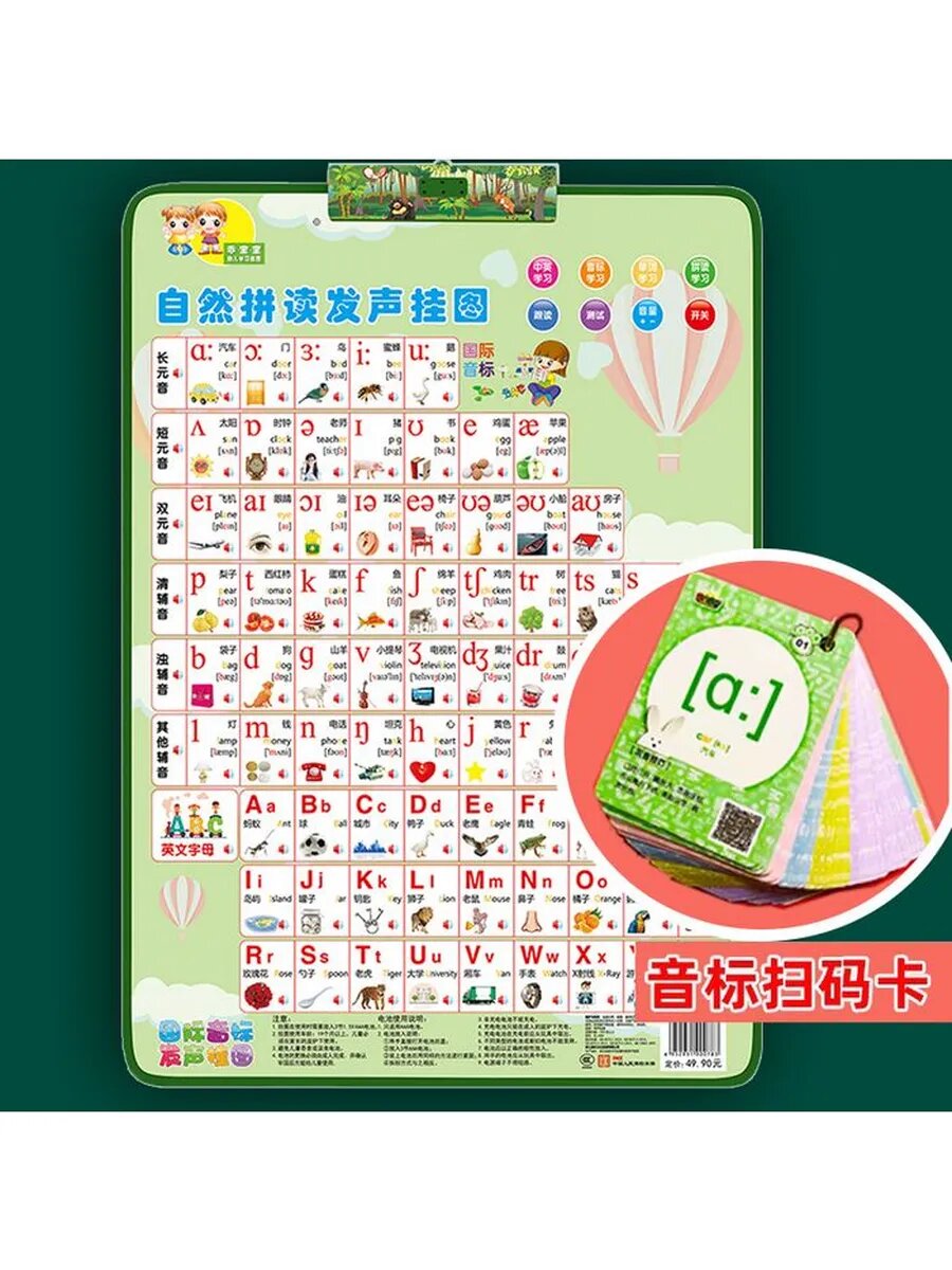 Средние фонетические карточки и аудио плакат фонетики