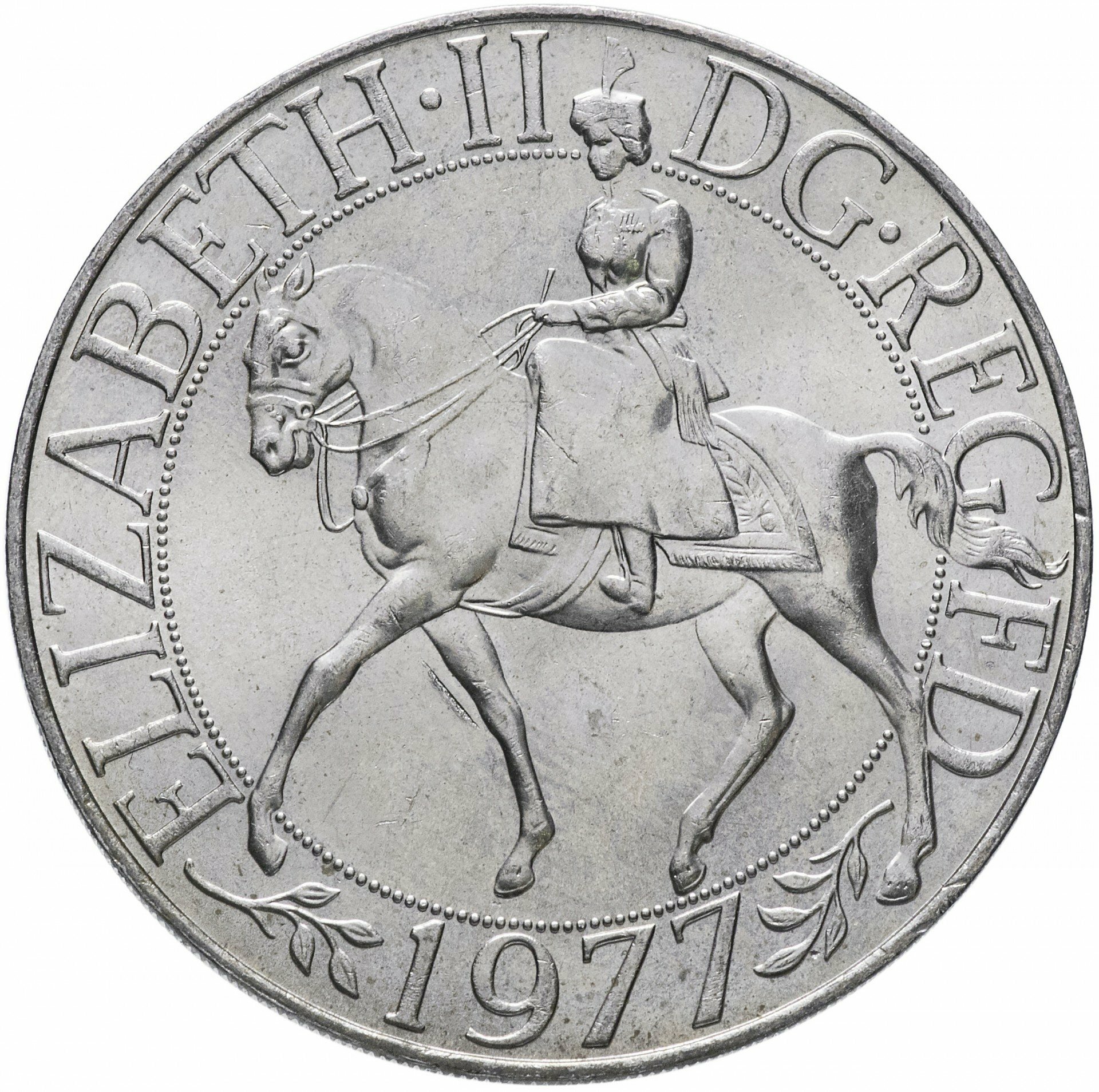 Великобритания 1 крона 25 новых пенсов 1977 "25 лет правления Елизаветы II", Мельхиор медь-никель, в сохранности UNC