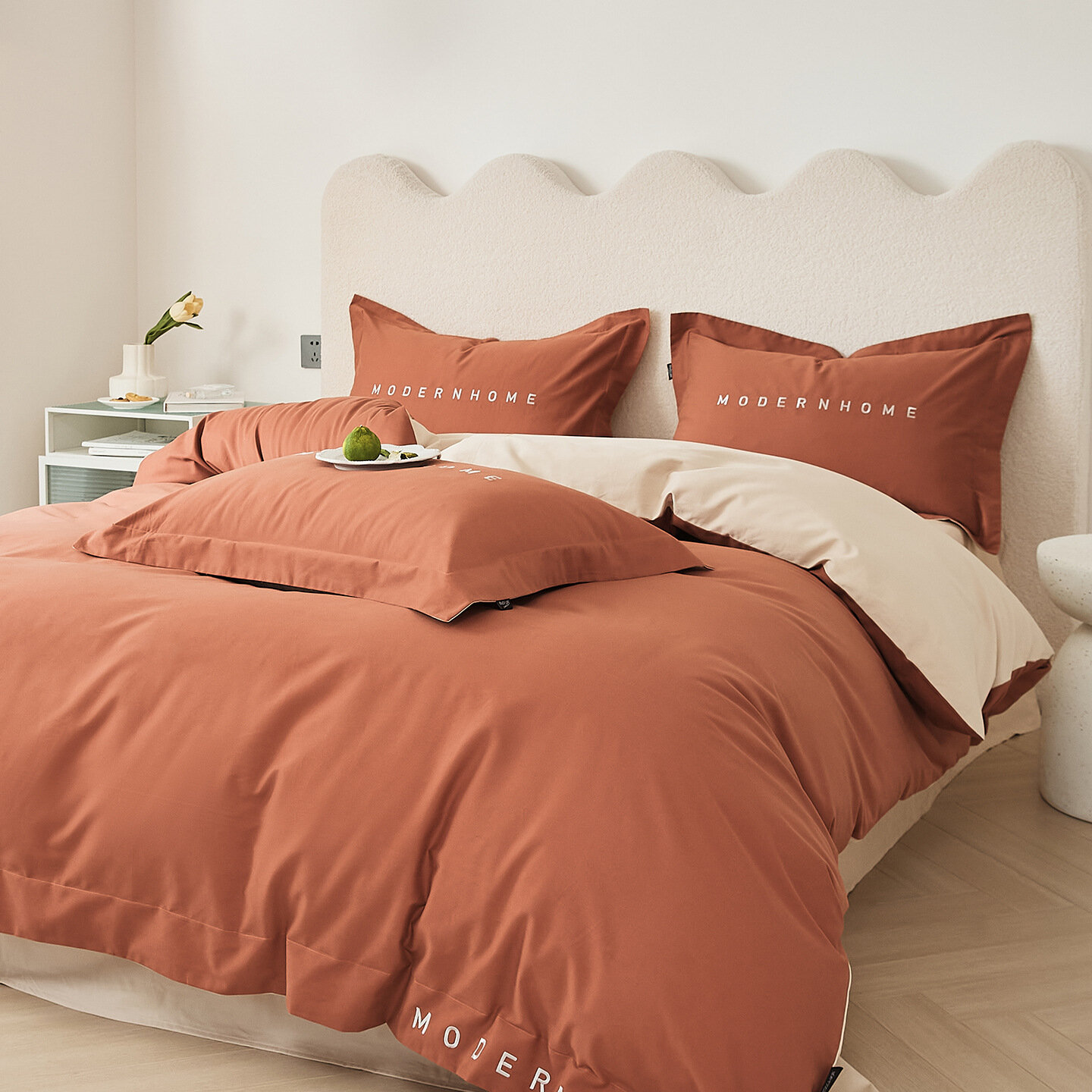 Однотонное покрывало для кровати Caramel - Cookie, 230x200 см, гостиничный класс, хлопковая фланель с вышивкой