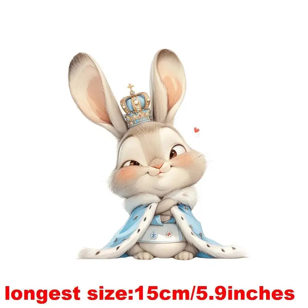 15 см детская мультяшная корона, животное, тигр, кошка, кролик, термопереносные наклейки, DTF, железные нашивки для детской одежды, наклейка