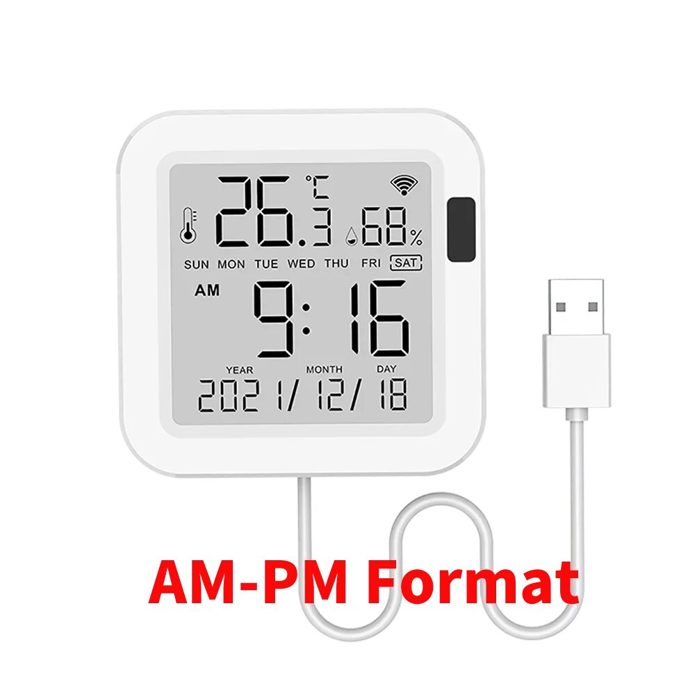 Умный Wi-Fi датчик температуры и влажности Tuya, питание от USB, дисплей с подсветкой, приложение Smart Life, совместимость с Alexa и Google Home
