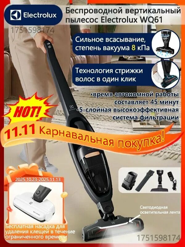 Вертикальный пылесос Electrolux WQ61-10GG, беспроводной