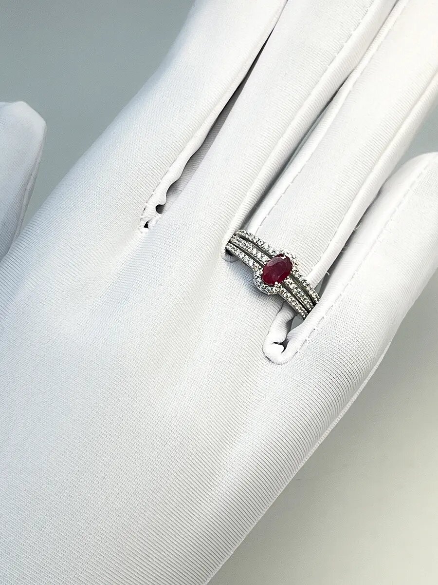 Кольцо, серебро, 925 проба, родирование, рубин, фианит