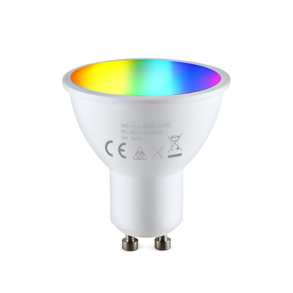 WiFi Smart Light Bulb 5W Внутренний Беспроводной Спот 2800K-6200K RGB LED Лампа Кружок Удаленный Управление через APP Голосовое Управление Совместимый с Google Home 95V-265V 50/60Hz 350LM 120° Материал PC+Алюминий