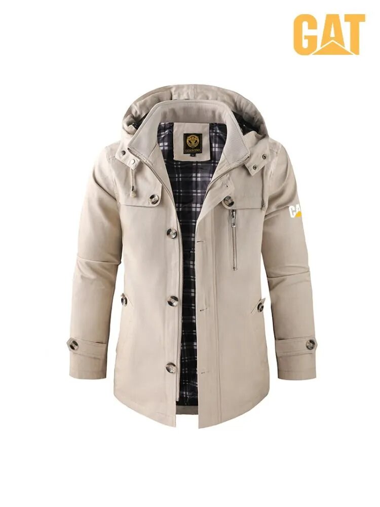 Пуховик Caterpillar удлиненное мужское пальто с капюшоном, стильная рабочая куртка большого размера