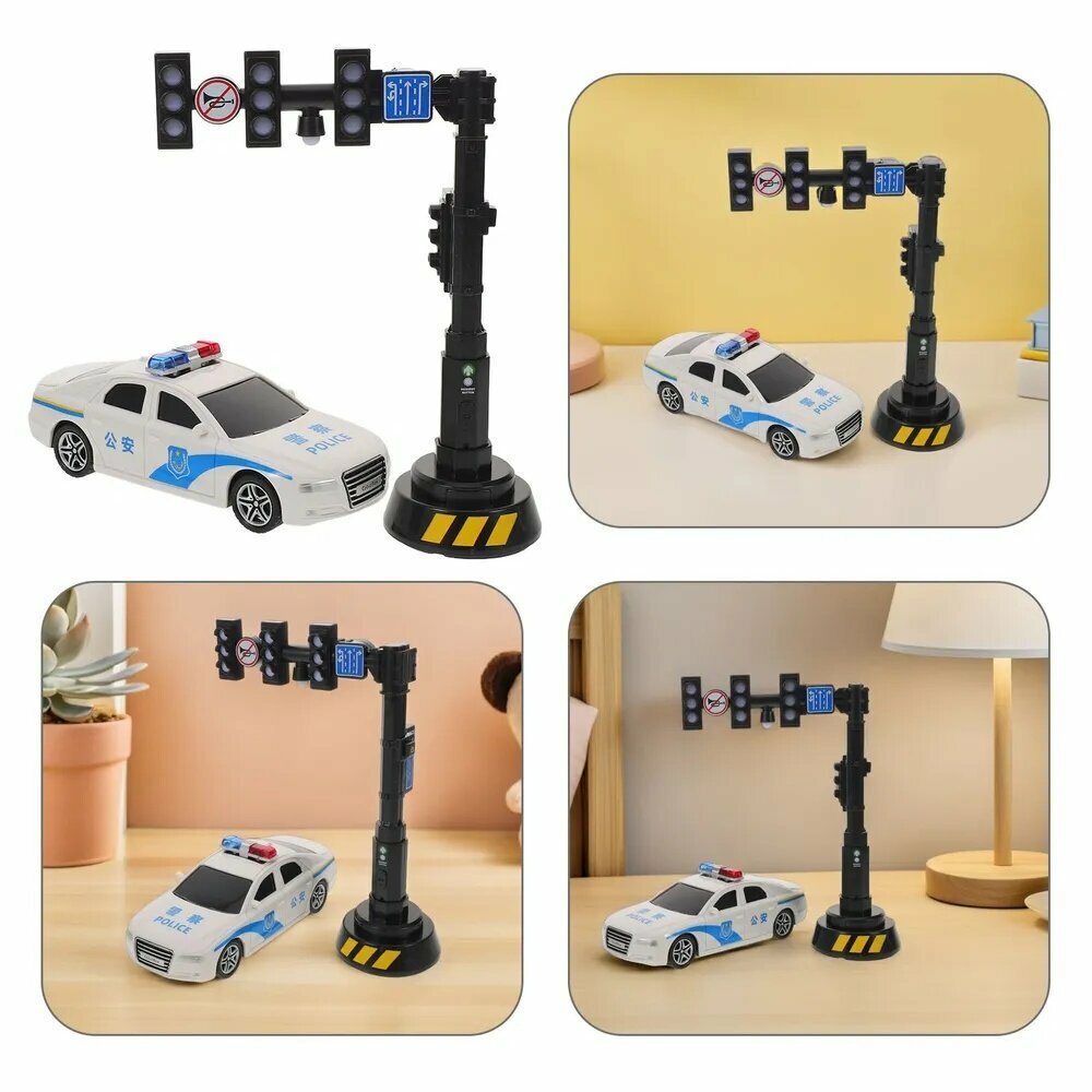 Набор детских пластиковых игрушечных светофоров с подсветкой и полицейской машиной для развивающей игры