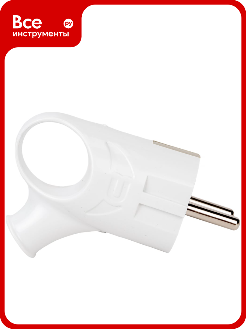 Угловая вилка TANGO с заземлением белая с ушком 16А 250В индивидуальная упаковка 5/ 20/ 600 1013539