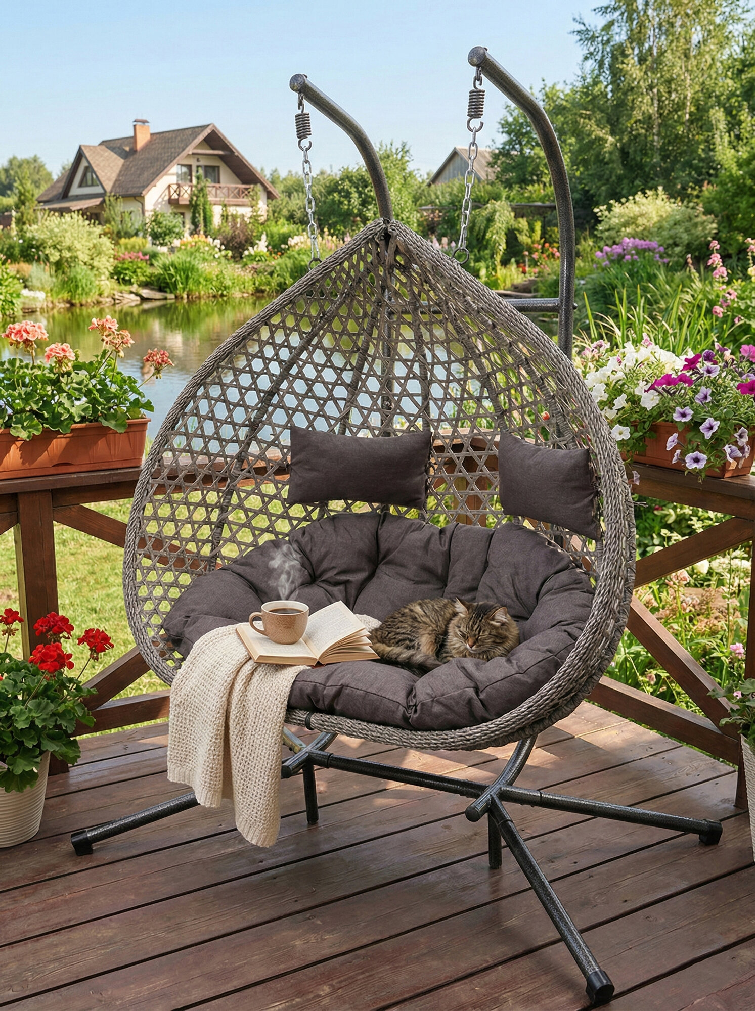 Подвесное кресло-диван качели плетёное Сафира Дабл 120 х 130, серый