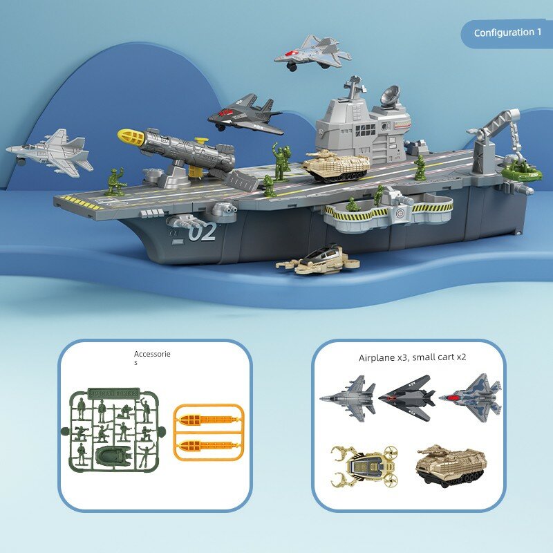 P961 Военно-морской авианосец игрушечная модель с 3 самолетами и 2 машинками для мальчиков в комплекте