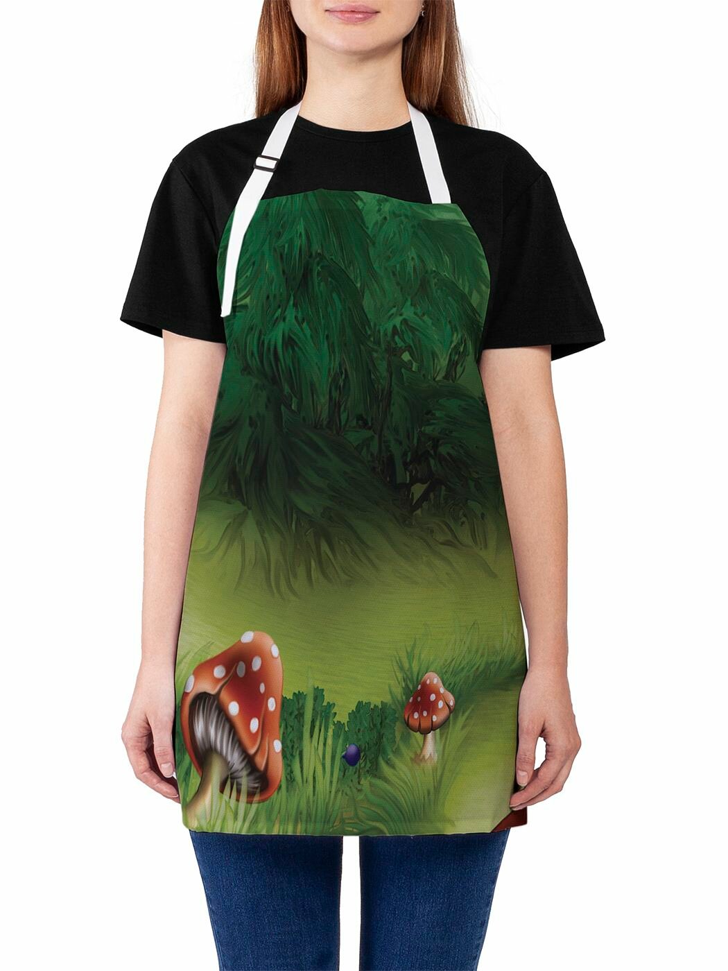 Фартук для кухни тканевый "грибы в тумане" / водоотталкивающий, универсальный размер , JoyArty