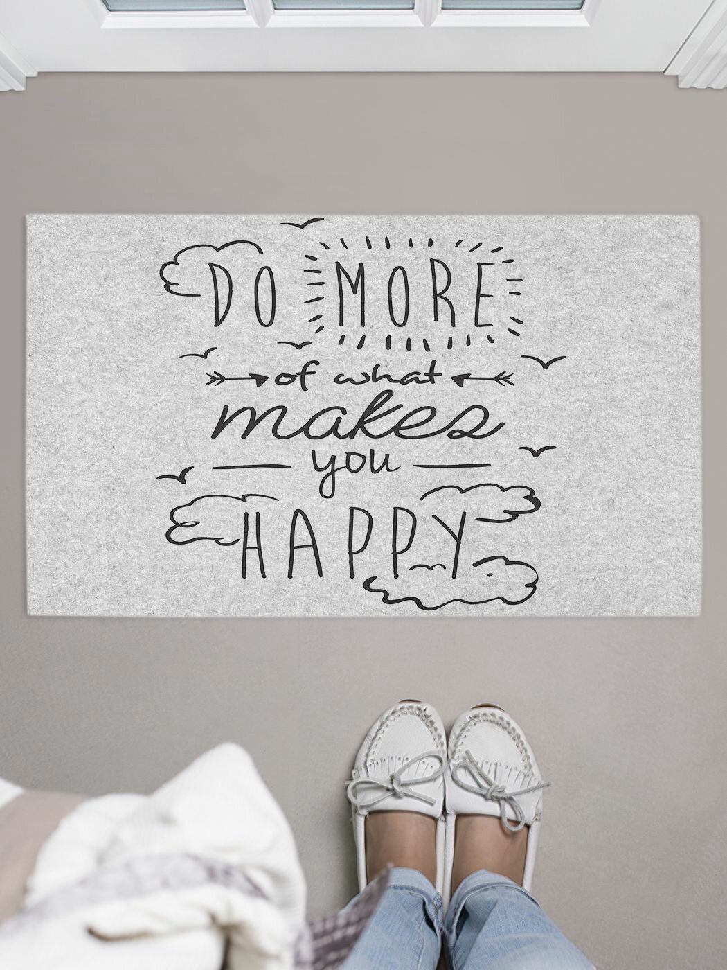 Коврик придверный в прихожую с принтом "Делай больше для счастья" 45x75 см , JoyArty