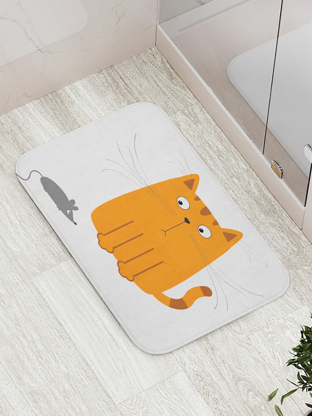 Коврик для ванной комнаты, туалета "Кот и мышь" противоскользящий, 52х77 см, JoyArty