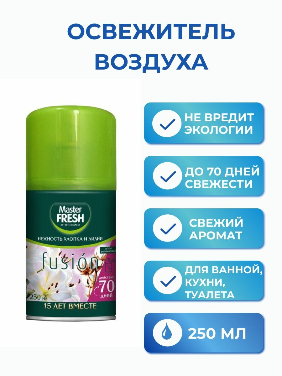 Освежитель воздуха Master FRESH Fusion "Нежность хлопка и лилия", сменный баллон, 250мл